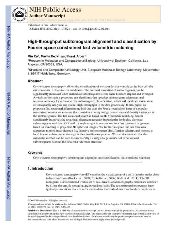 (PDF) High-throughput subtomogram alignment and classification by Fourier space constrained fast ...