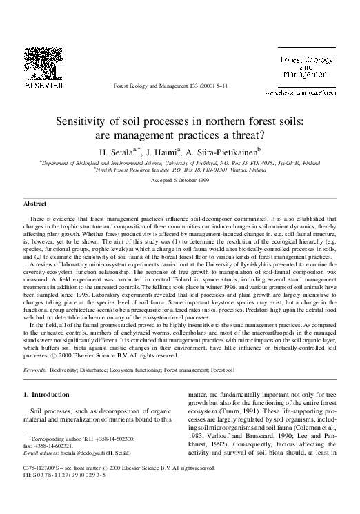 (PDF) Sensitivity of soil processes in northern forest soils: are ...