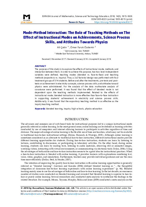Mode-Method Interaction: The Role of Teaching Methods on The Effect of ...
