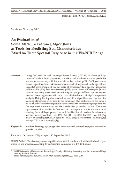 (PDF) An Evaluation of Some Machine Learning Algorithms as Tools for Predicting Soil ...