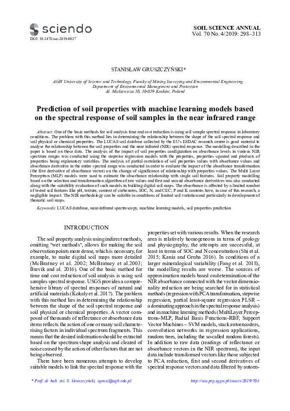 (PDF) Prediction of soil properties with machine learning models based ...