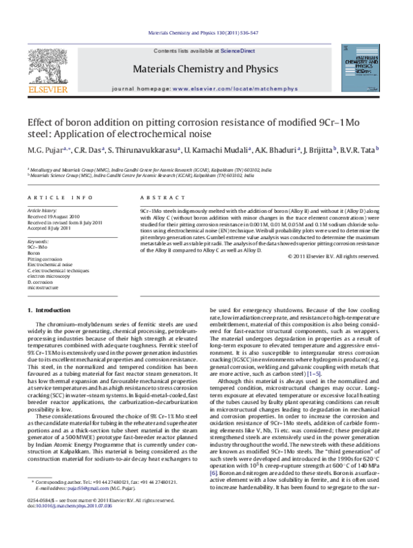 Pdf Effect Of Boron Addition On Pitting Corrosion Resistance Of Modified 9cr 1mo Steel