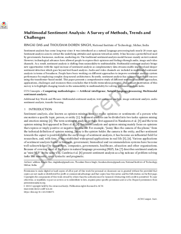 Pdf Multimodal Sentiment Analysis A Survey Of Methods Trends And