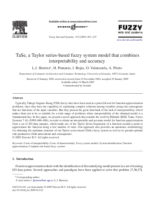 (PDF) TaSe, a Taylor series-based fuzzy system model that combines interpretability and accuracy