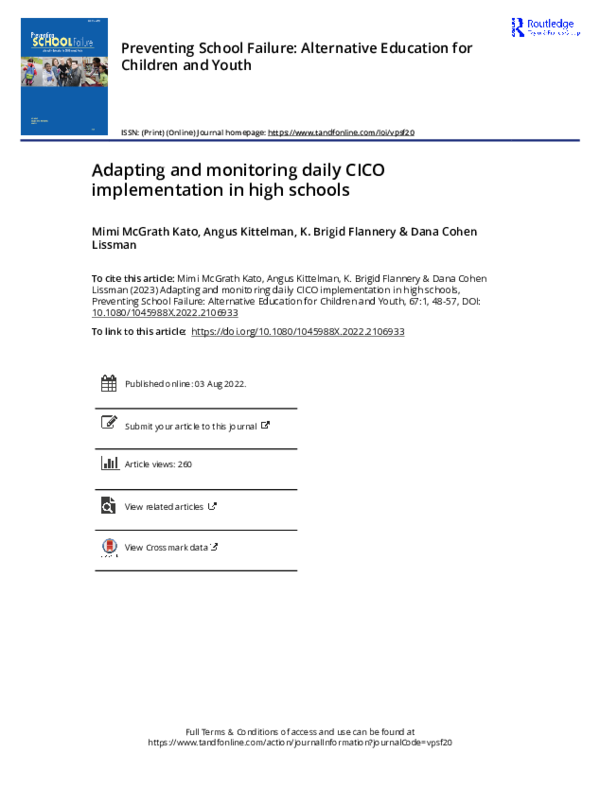 (PDF) Adapting and monitoring daily CICO implementation in high schools