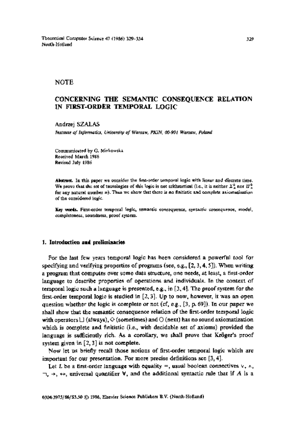 Pdf Concerning The Semantic Consequence Relation In First Order Temporal Logic