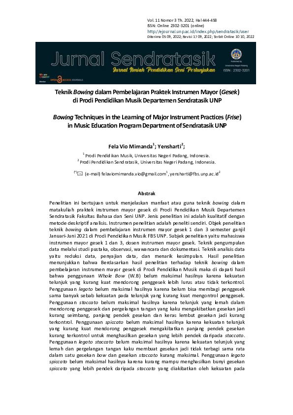 (PDF) Teknik Bowing dalam Pembelajaran Praktek Instrumen Mayor (Gesek ...
