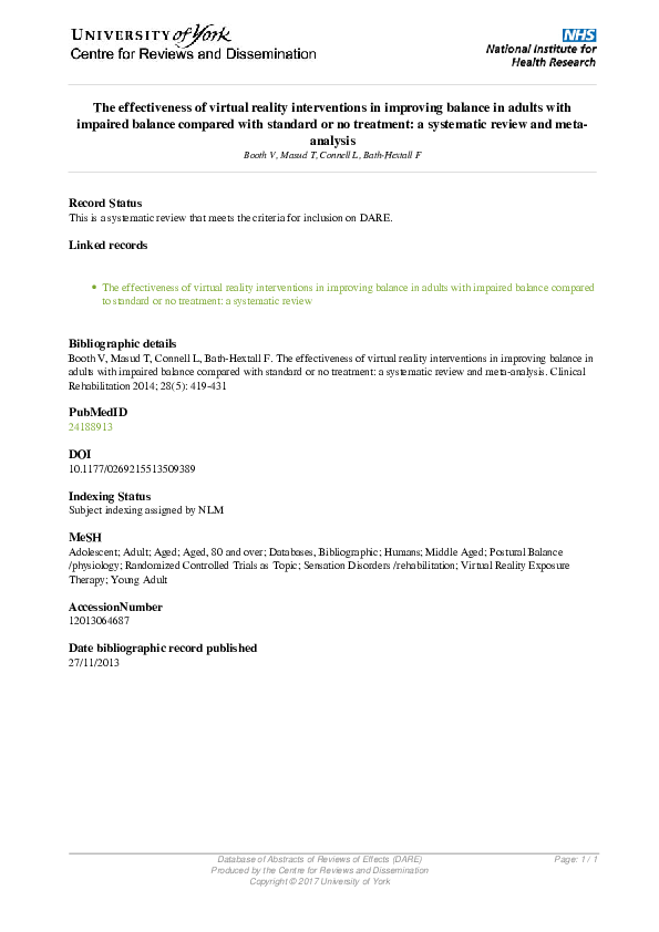 (PDF) The effectiveness of virtual reality interventions in improving ...