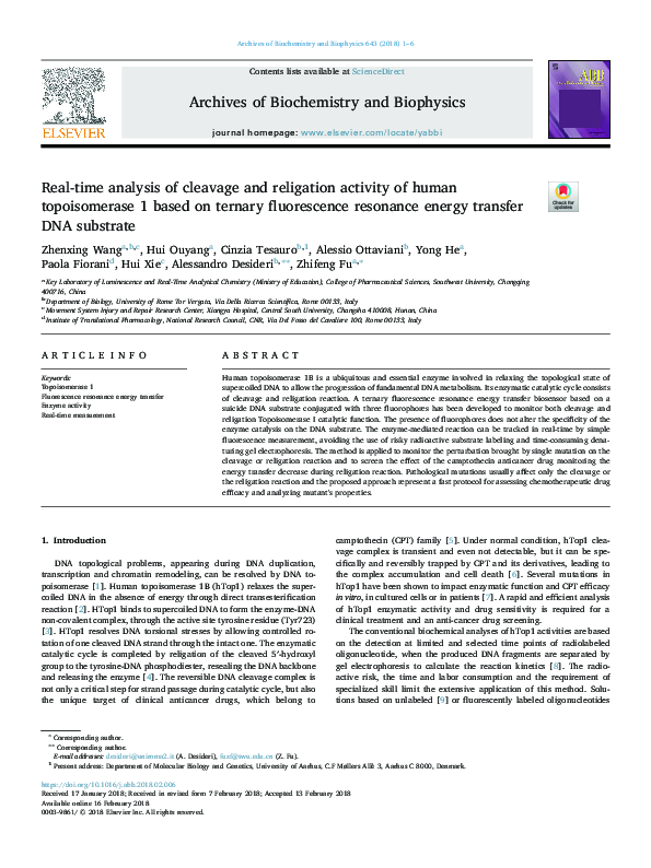 (PDF) Real-time analysis of cleavage and religation activity of human topoisomerase 1 based on ...