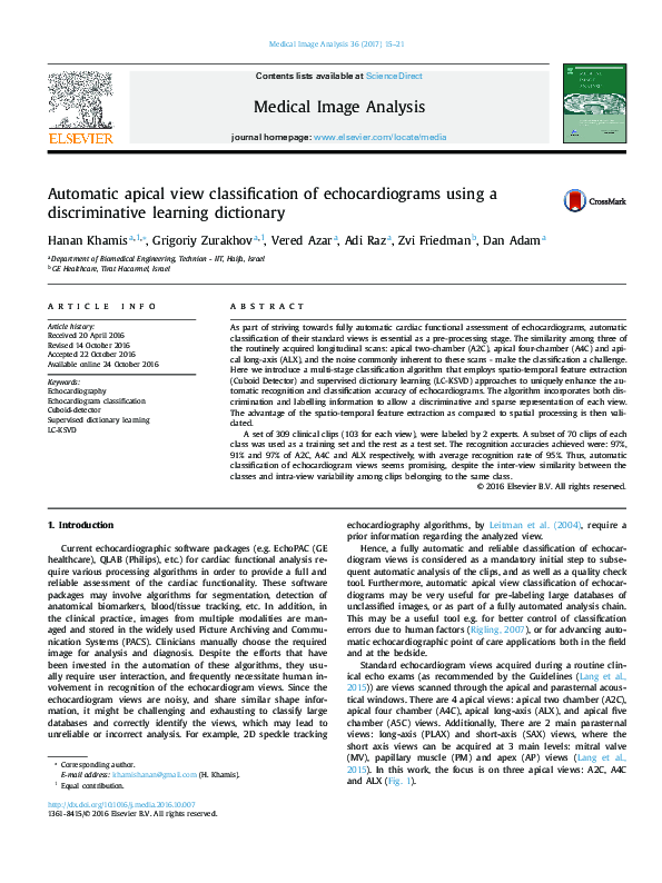 (PDF) Automatic apical view classification of echocardiograms using a discriminative learning ...