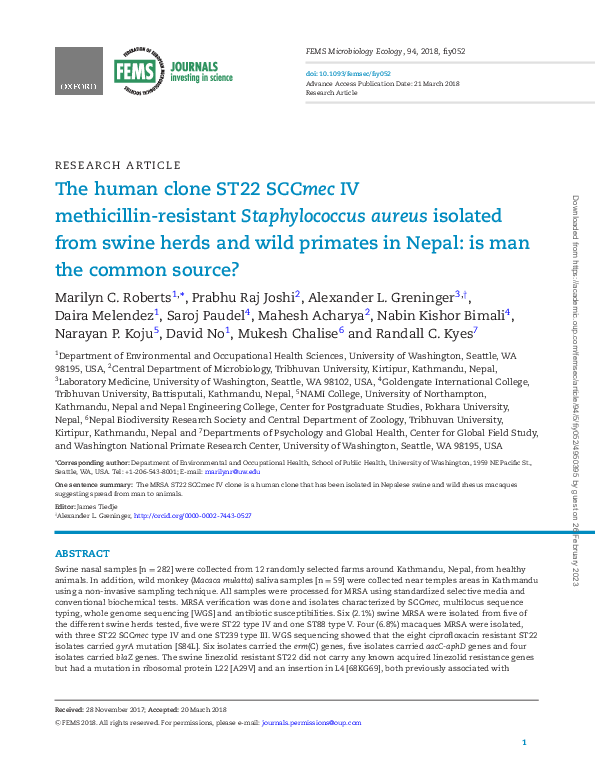 (PDF) The human clone ST22 SCCmec IV methicillin-resistant ...