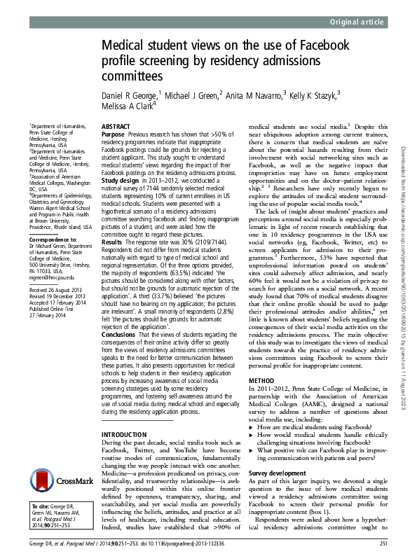 (PDF) Medical student views on the use of Facebook profile screening by ...