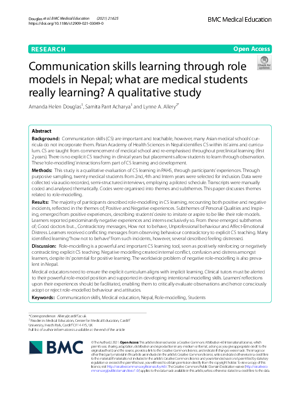 (PDF) Communication skills learning through role models in Nepal; what ...