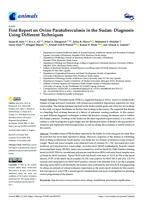 (PDF) First Report on Ovine Paratuberculosis in the Sudan: Diagnosis ...