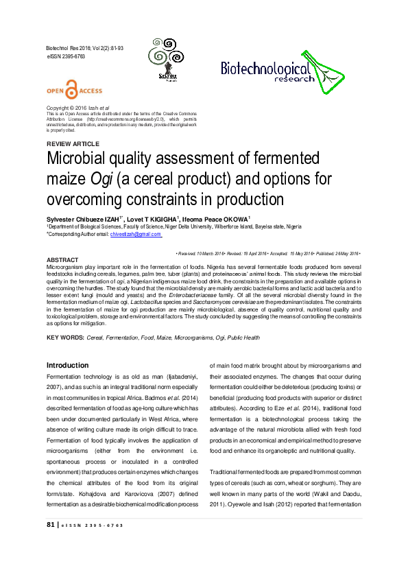 (PDF) Microbial quality assessment of fermented maize Ogi (a cereal ...
