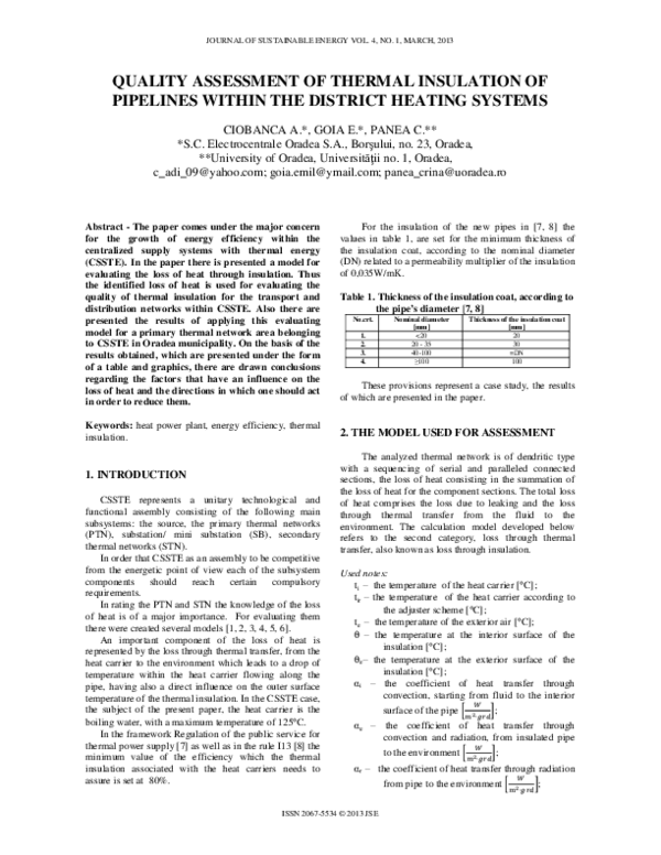 (PDF) Quality Assessment of Thermal Insulation of Pipelines Within the ...