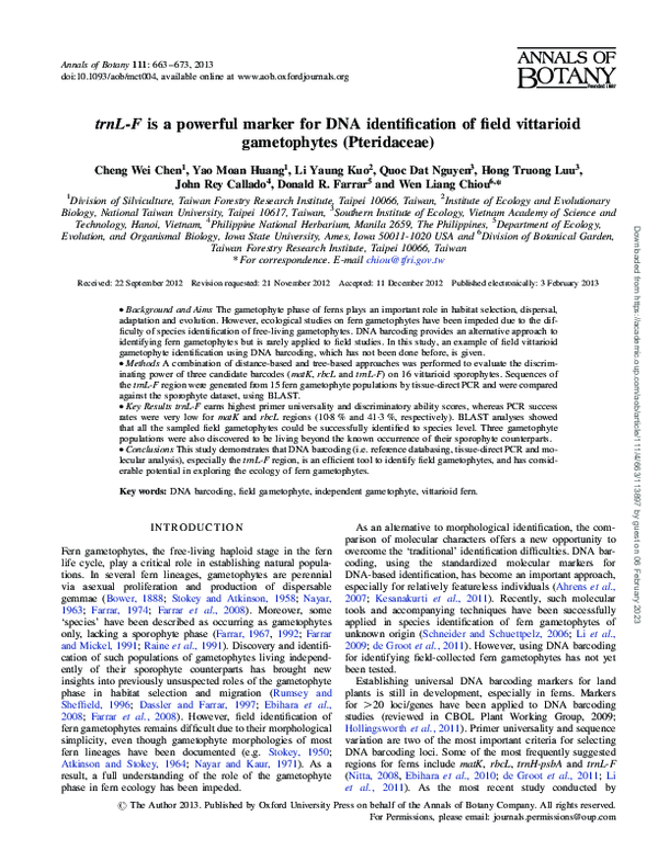 (PDF) trnL-F is a powerful marker for DNA identification of field ...