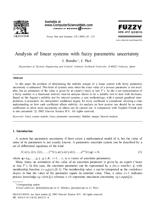 Analysis of linear systems with fuzzy parametric uncertainty
