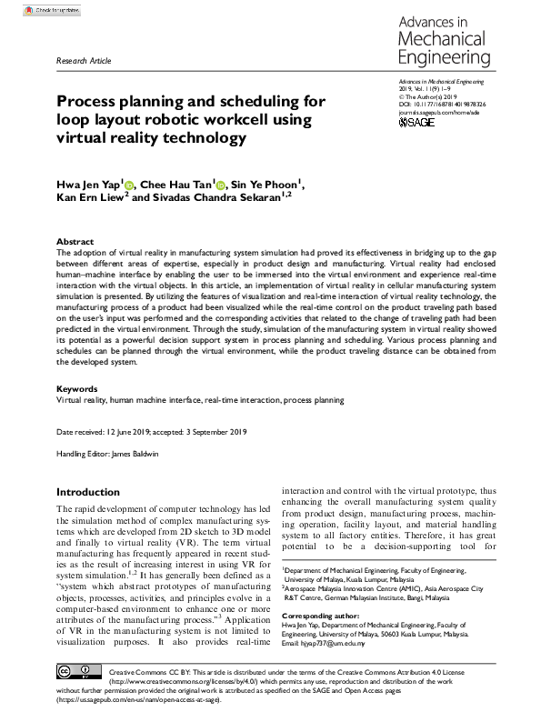 (PDF) Process planning and scheduling for loop layout robotic workcell using virtual reality ...
