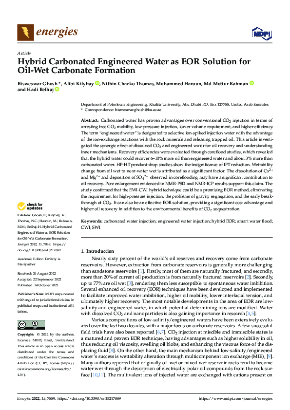 (PDF) Hybrid Carbonated Engineered Water as EOR Solution for Oil-Wet Carbonate Formation