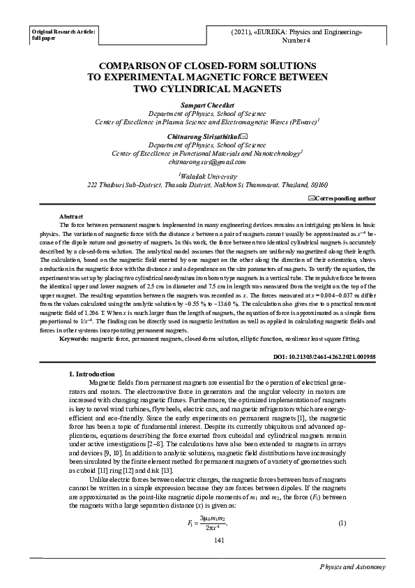 (PDF) Comparison of closed-form solutions to experimental magnetic ...