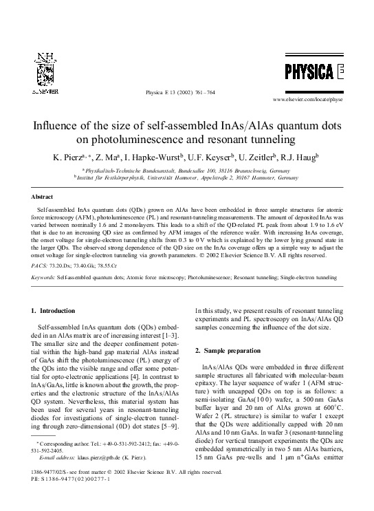 (PDF) Influence of the size of self-assembled InAs/AlAs quantum dots on ...