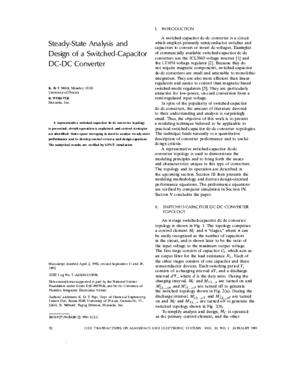 (PDF) Steady-state analysis and design of a switched-capacitor DC-DC converter