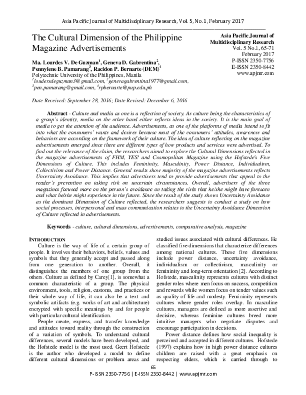 (PDF) The Cultural Dimension of the Philippine Magazine Advertisements