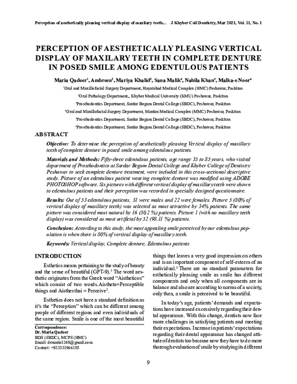 (PDF) Perception of Aesthetically Pleasing Vertical Display of Maxilary ...