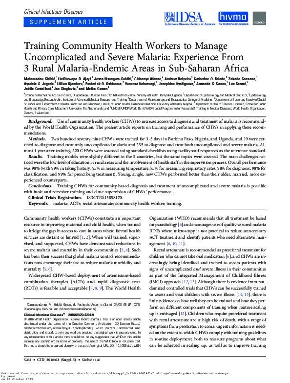 (PDF) Training Community Health Workers to Manage Uncomplicated and Severe Malaria: Experience ...