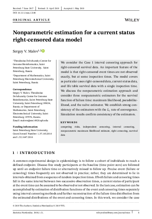 Pdf Nonparametric Estimation For Right Censored Data