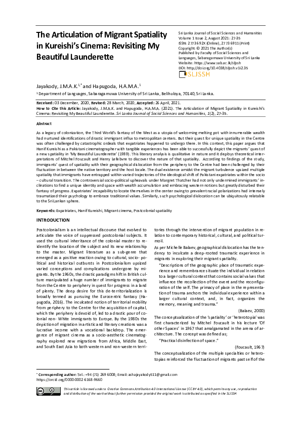 (PDF) The Articulation of Migrant Spatiality in Kureishi's Cinema: Revisiting My Beautiful ...