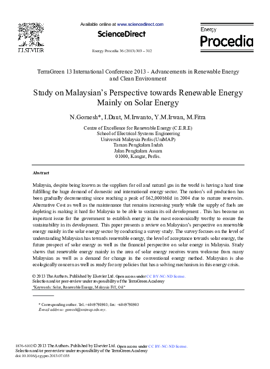 (PDF) Study on Malaysian's Perspective Towards Renewable Energy Mainly ...