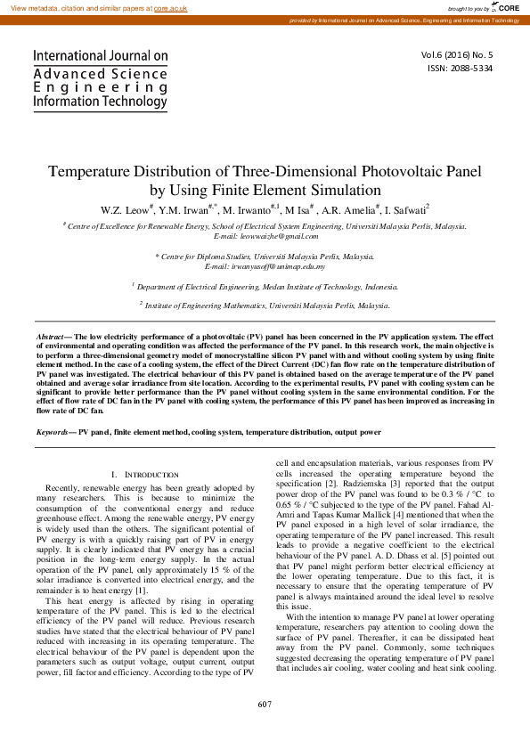 (PDF) Temperature Distribution of Three-Dimensional Photovoltaic Panel by Using Finite Element ...