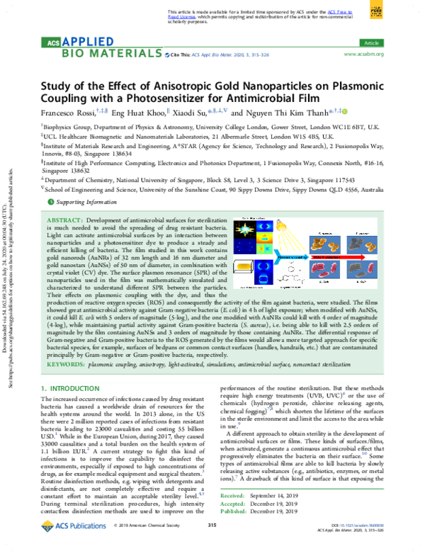 (PDF) Study of the Effect of Anisotropic Gold Nanoparticles on Plasmonic Coupling with a ...