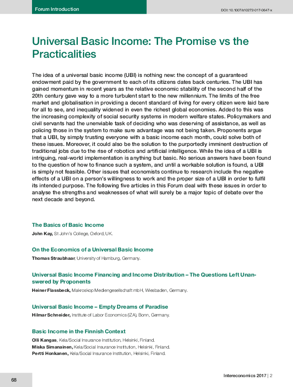 (PDF) Universal Basic Income: The Promise vs the Practicalities