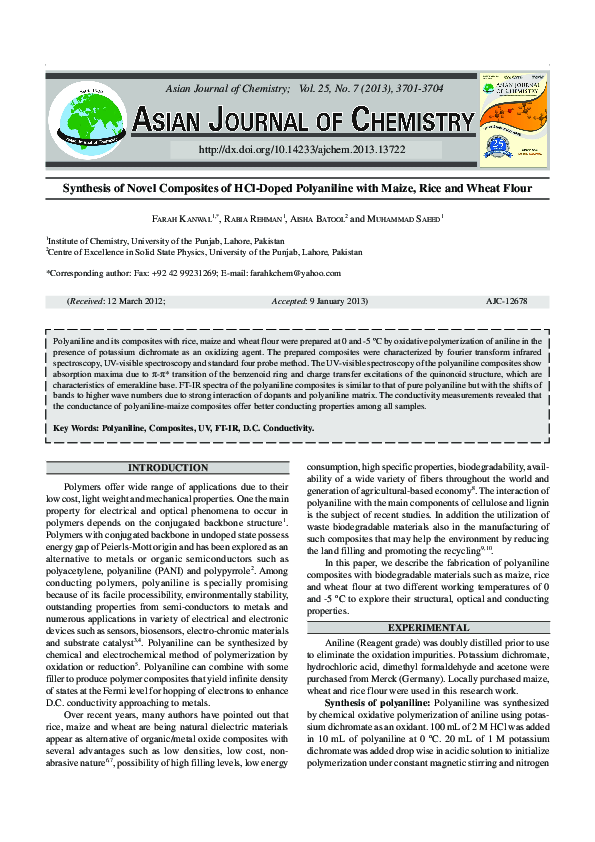 (PDF) Synthesis of Novel Composites of HCl-Doped Polyaniline with Maize ...
