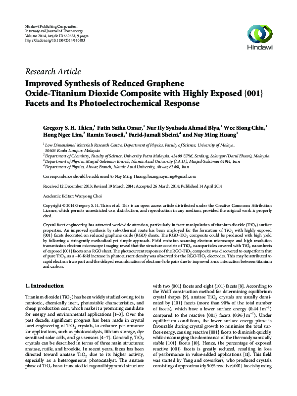 (PDF) Improved Synthesis of Reduced Graphene Oxide-Titanium Dioxide ...