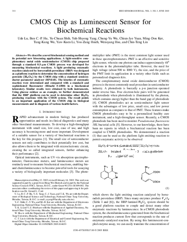 (PDF) CMOS chip as luminescent sensor for biochemical reactions