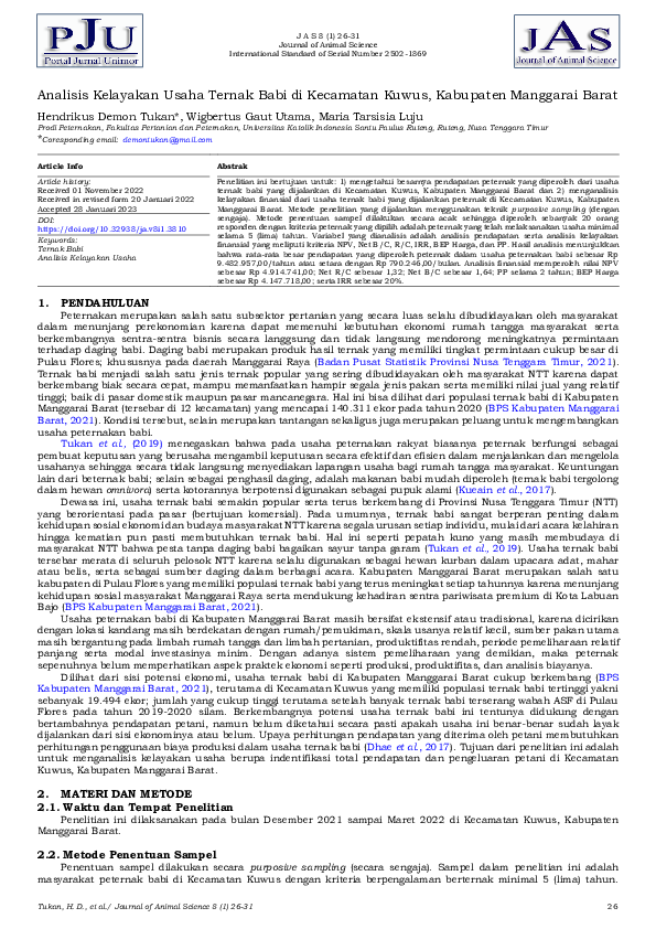 (PDF) Analisis Kelayakan Usaha Ternak Babi di Kecamatan Kuwus ... (PDF) Analisis Kelayakan Usaha Ternak Babi di Kecamatan Kuwus ...