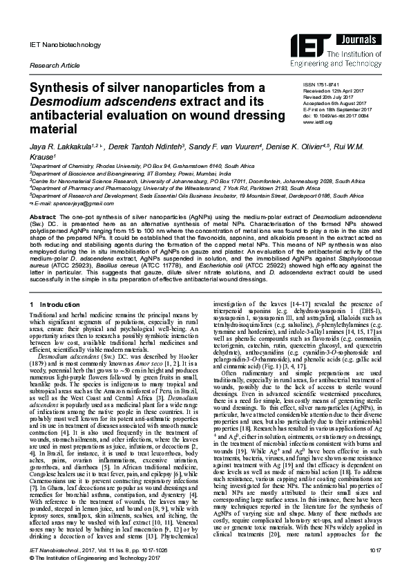 (PDF) Synthesis of silver nanoparticles from a Desmodium adscendens extract and its ...