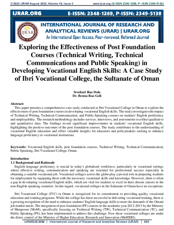 (PDF) Exploring the Effectiveness of Post Foundation Courses (Technical ...