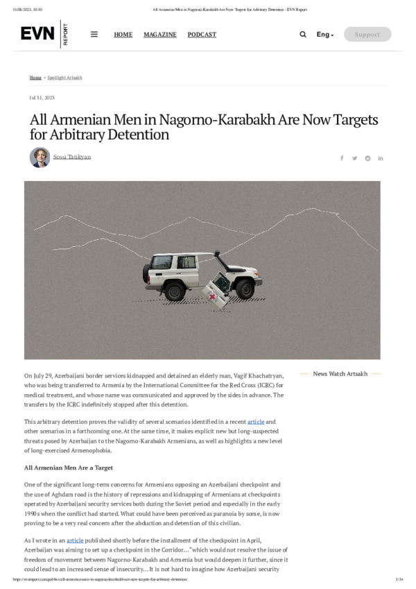 (PDF) All Armenian Men in Nagorno Karabakh Are Now Targets for Arbitrary Detention EVN Report