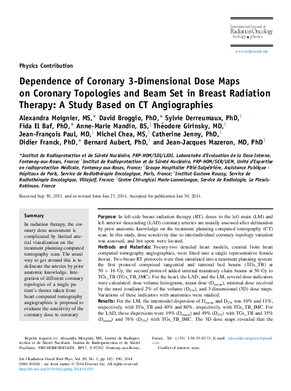 (PDF) Dependence of Coronary 3-Dimensional Dose Maps on Coronary ...