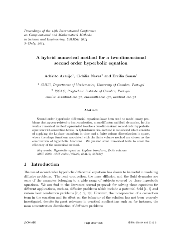 (PDF) A hybrid numerical method for a two-dimensional second order hyperbolic equation