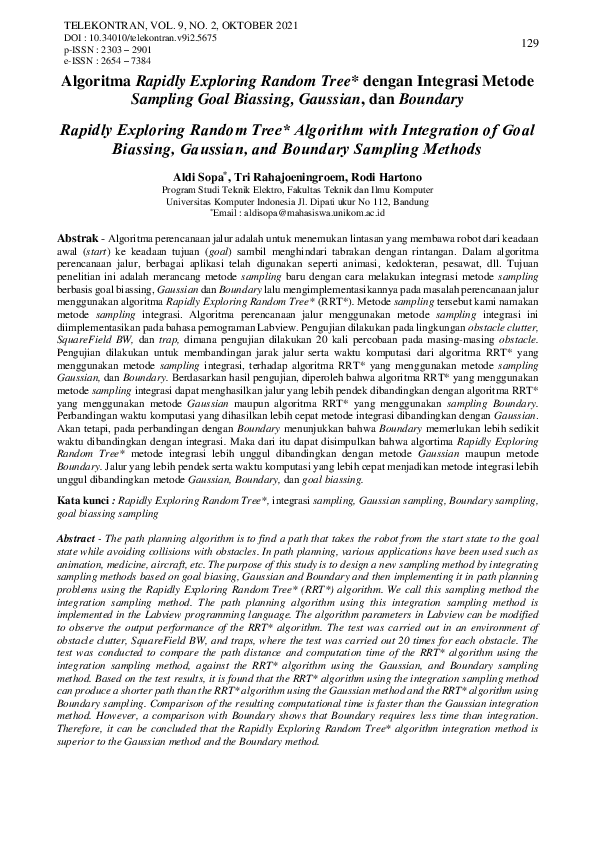 (PDF) Algoritma Rapidly Exploring Random Tree Star Dengan Integrasi ...
