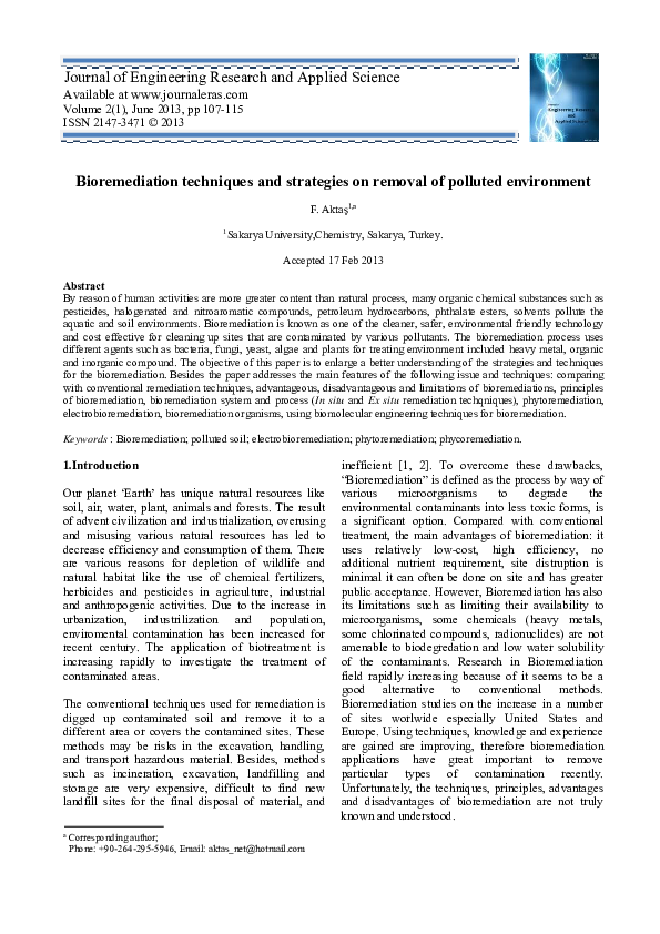 (PDF) Bioremediation techniques and strategies on removal of polluted environment