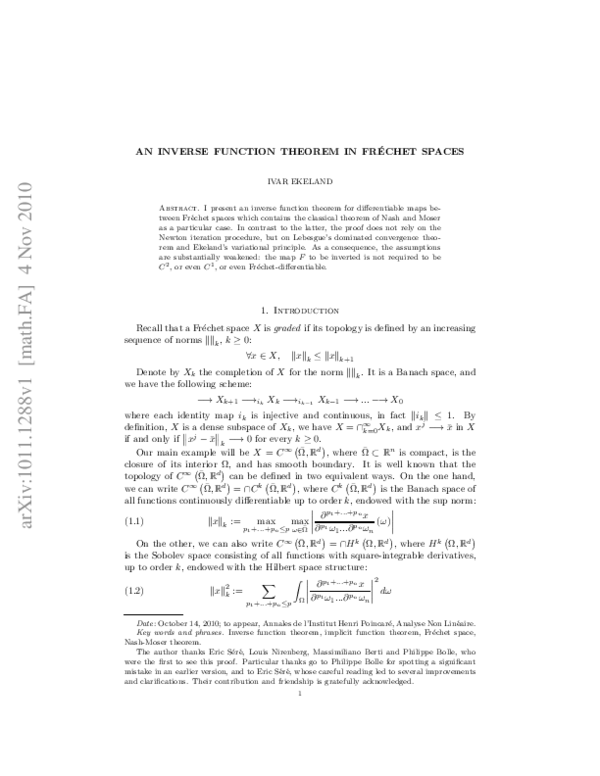Pdf An Inverse Function Theorem In Fréchet Spaces