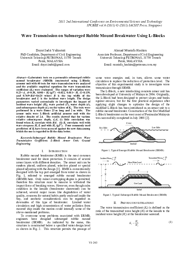 (PDF) Wave Transmission on Submerged Rubble Mound Breakwater Using L-Blocks