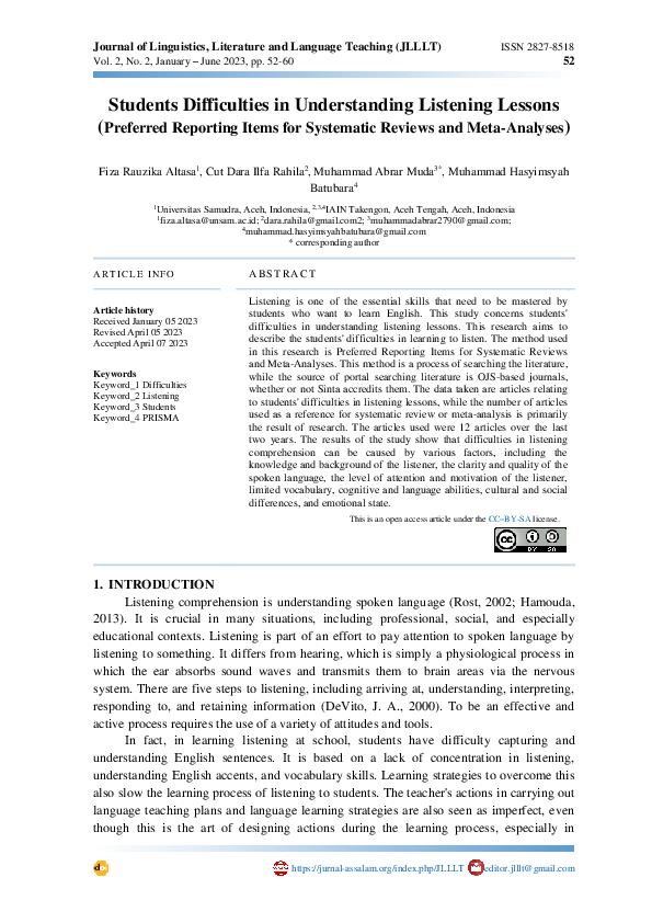 (PDF) Students Difficulties in Understanding Listening Lessons ...